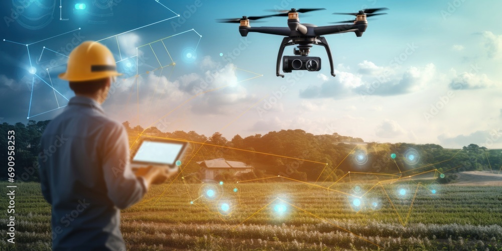 5G technology trend and smart farm agriculture concept.Farmer use ai ...