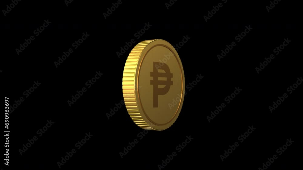 3D Animation of Spinning gold coin with The Philippines currency symbol ...