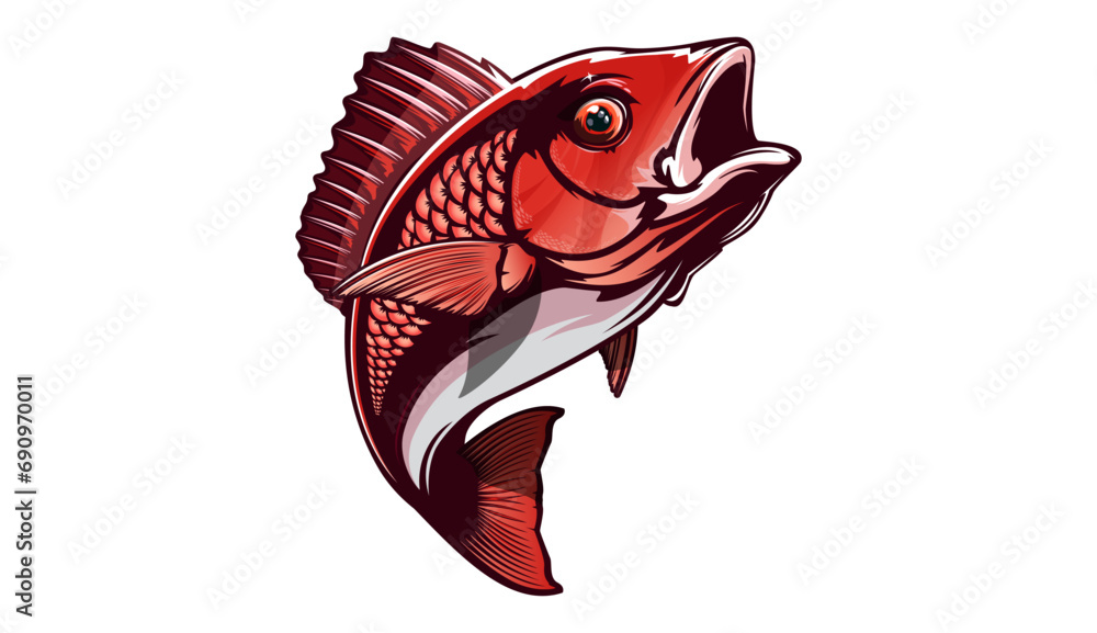 Red snapper isolated vector illustration. Fishing logo of red snapper ...