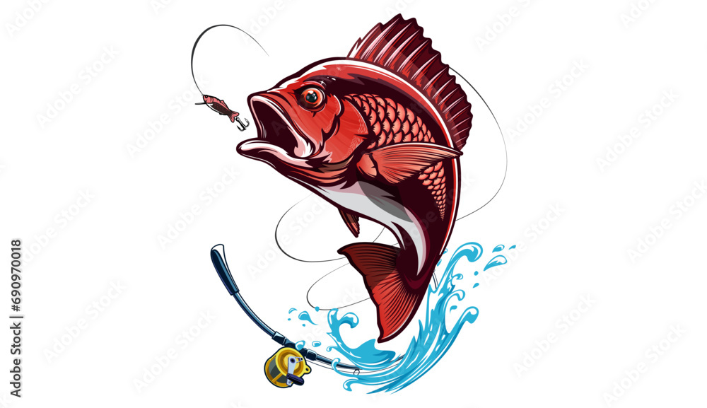 Red snapper isolated vector illustration. Fishing logo of red snapper ...