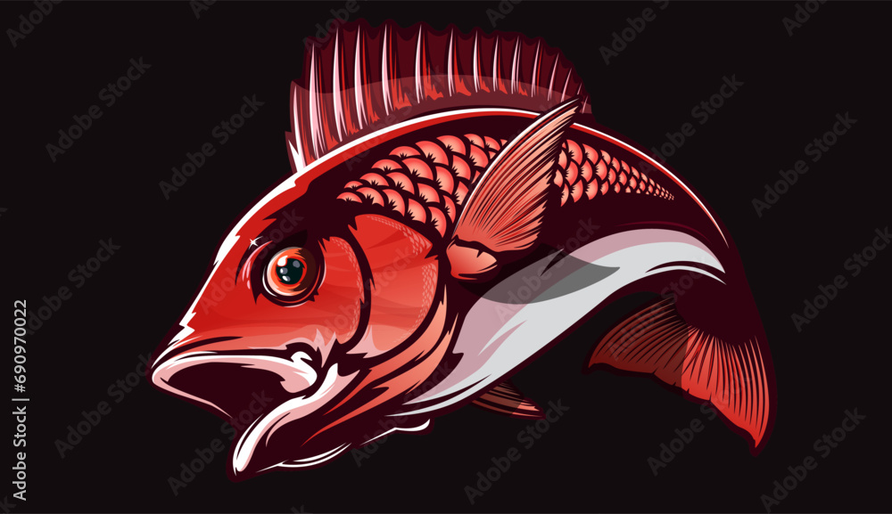 Red snapper isolated vector illustration. Fishing logo of red snapper ...