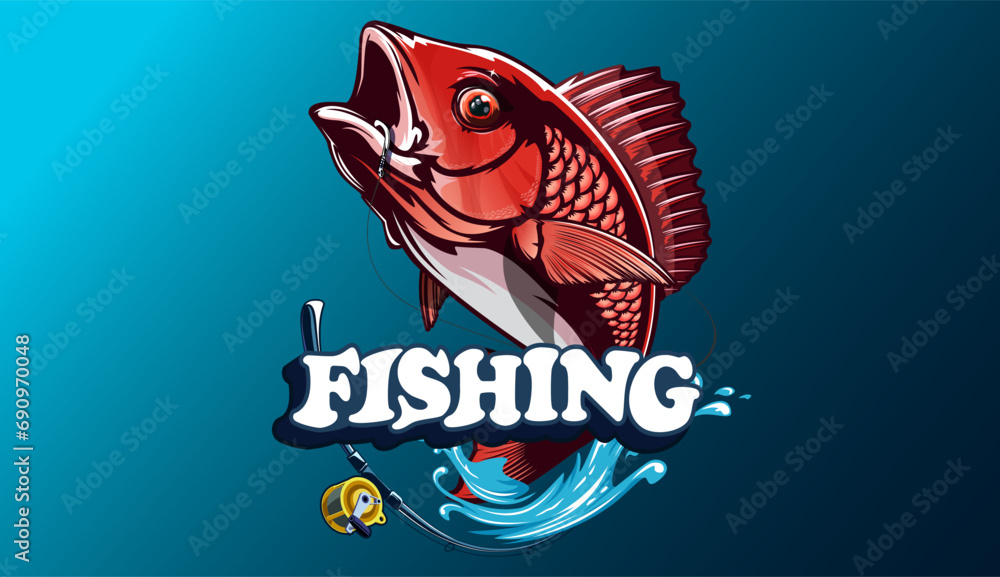 Red snapper isolated vector illustration. Fishing logo of red snapper ...