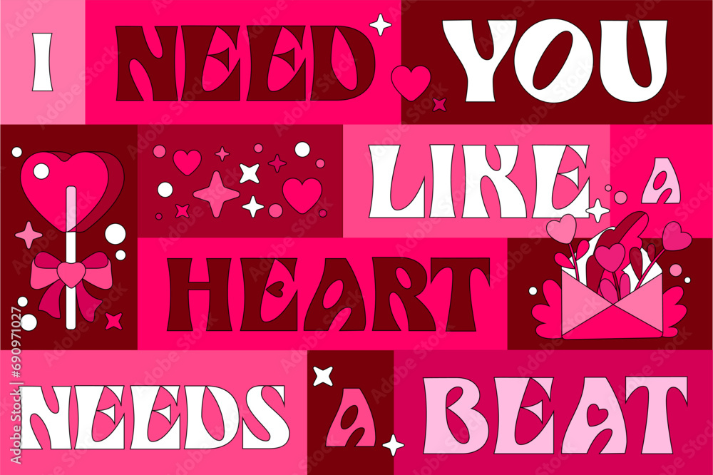 I need you like a heart needs a beat, modern bold love themed design ...