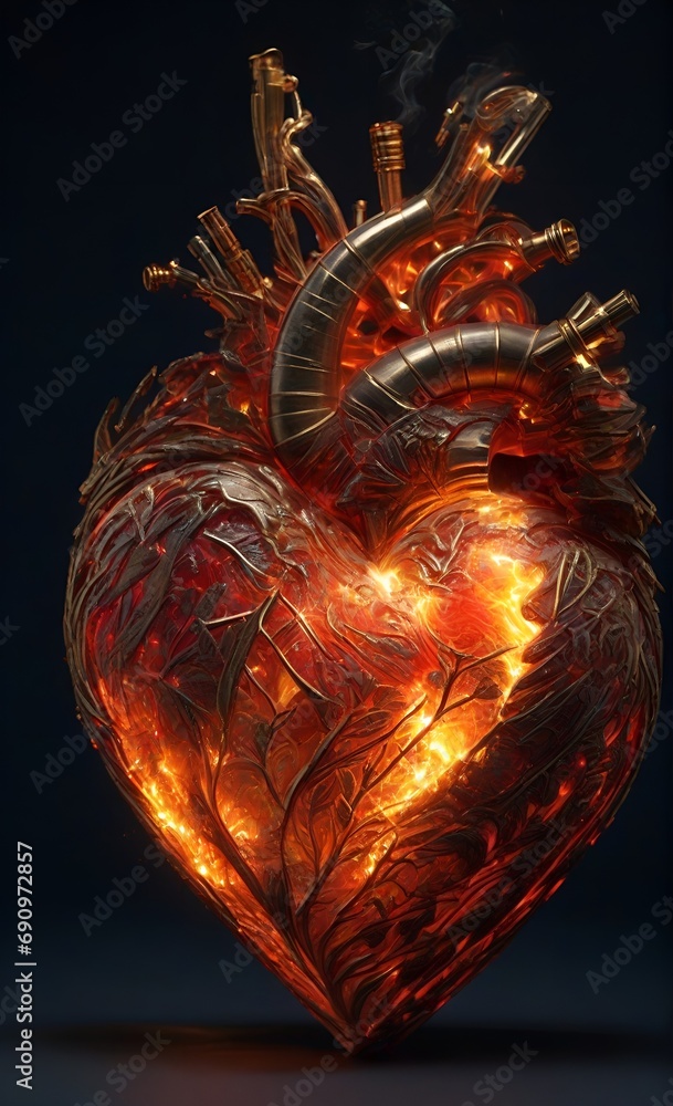 Burning heart - symbol of love. Heart made of fire, spark and smoke on ...