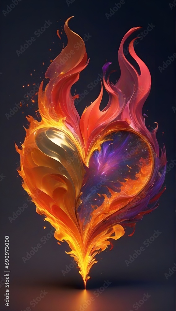 Burning heart - symbol of love. Heart made of fire, spark and smoke on ...