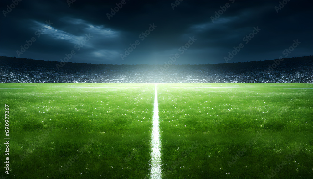 Football stadium, shiny lights, view from field. Soccer concept ...