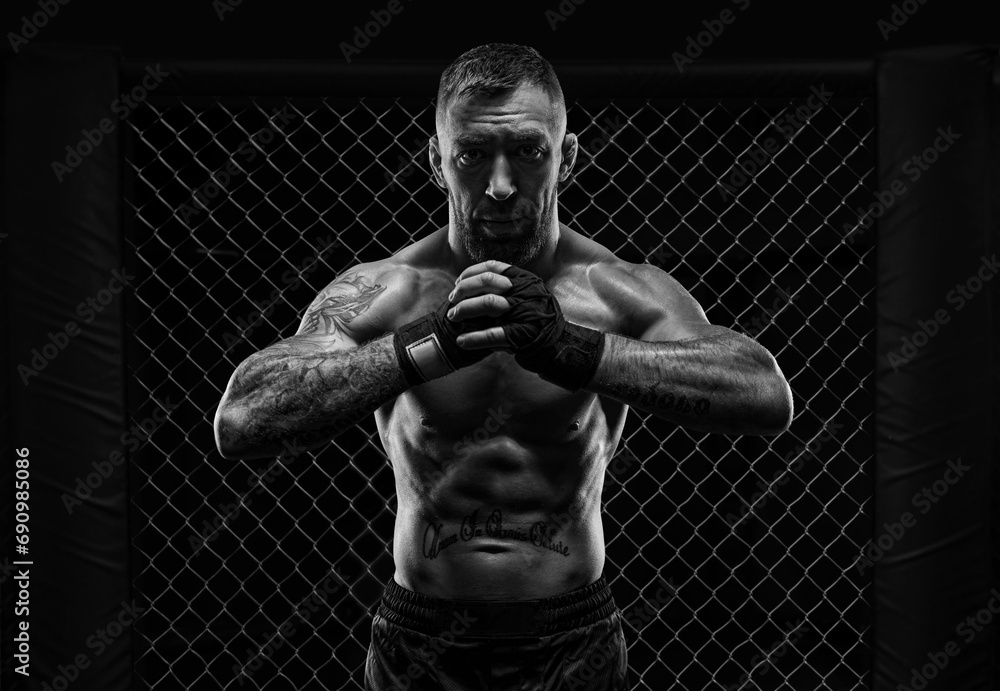 The dramatic black white image of the MMA fighter. Photography in a ...