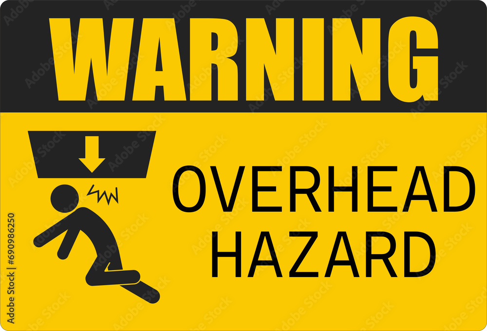 Printable rectangle yellow safety sign overhead hazard risk of fall ...