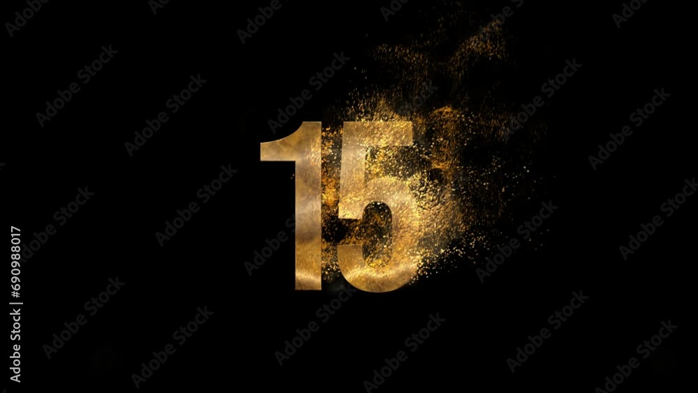 Vidéo Stock Golden number 15 from particles, numbering, fifteen, golden ...