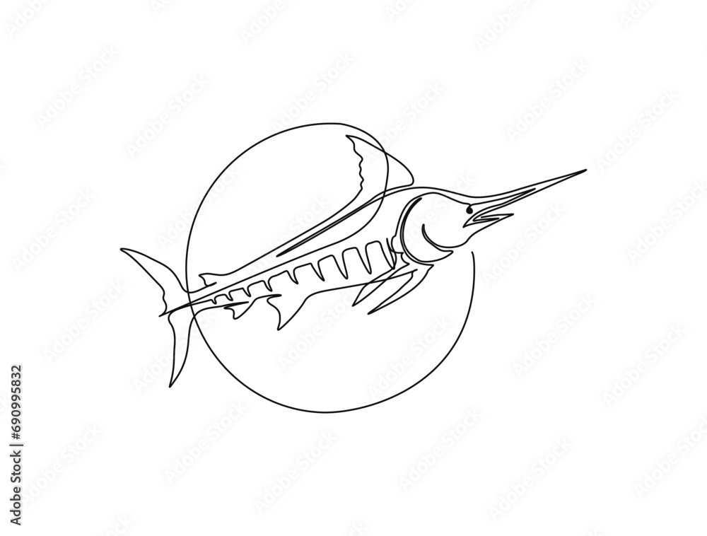 Continuous one line drawing of marlin fish. Simple illustration of ...