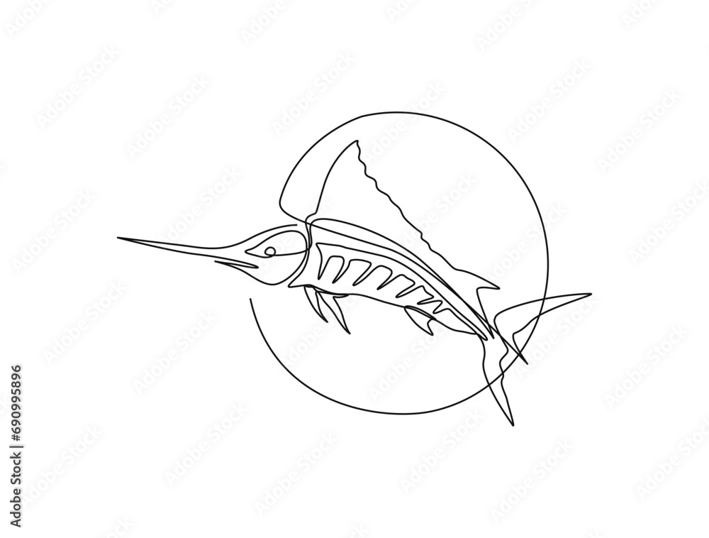 Continuous one line drawing of marlin fish. Simple illustration of ...