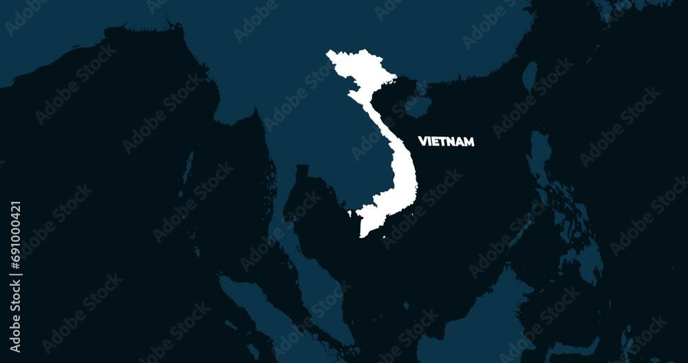 World Map Zoom In To Vietnam. Animation in 4K Video. White Vietnam ...