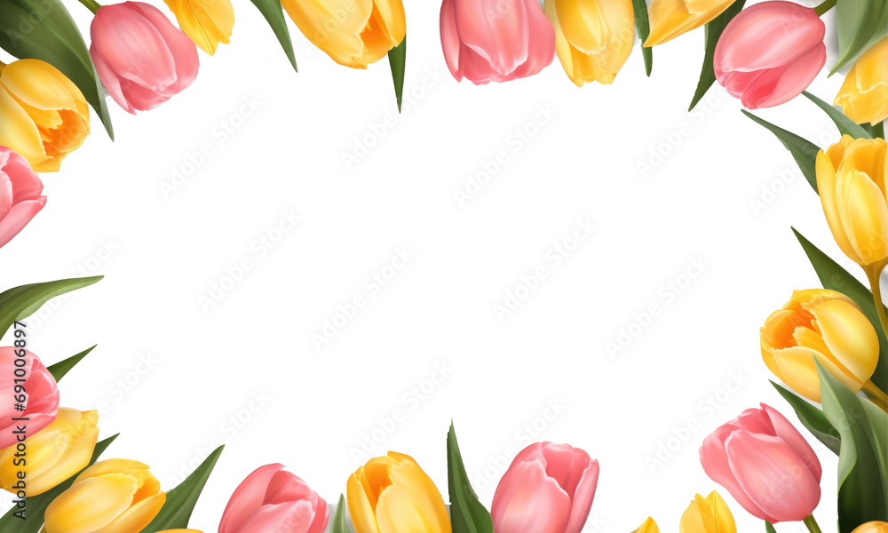 frame of colorful tulips on transparent background Stock Illustration ...