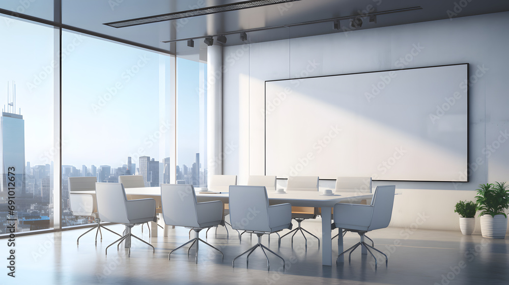 Modern meeting room interior with empty white mock up presentation ...