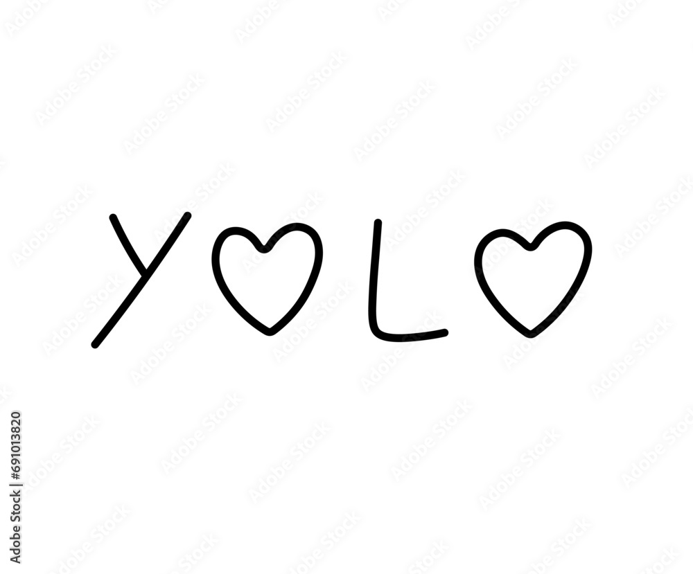 Vector isolated word YOLO tattoo lettering doodle hand drawn style ...