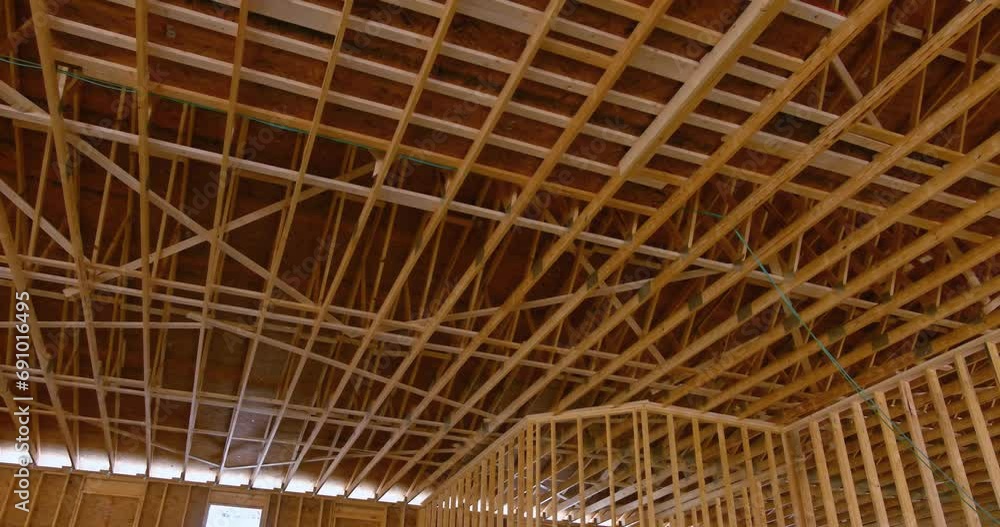 Roofing rafters, joist trusses, support beams on new residential ...