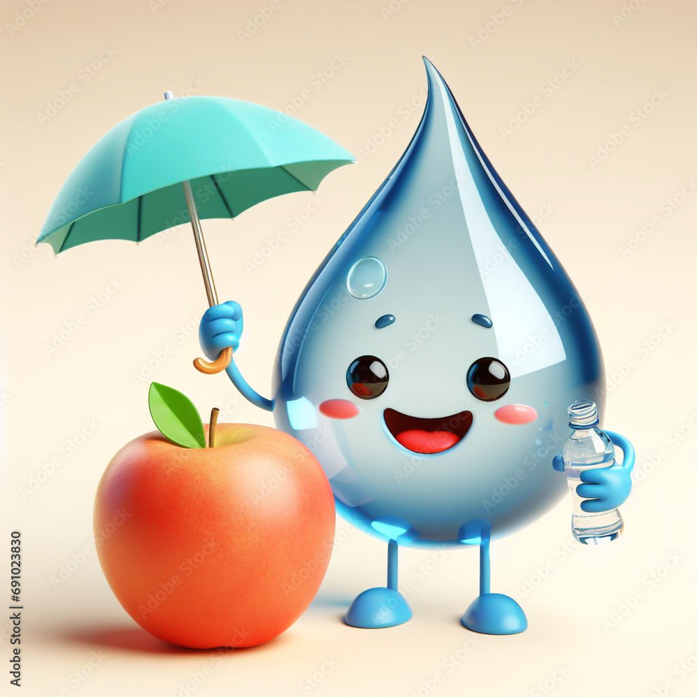 Water drop cartoon with an apple as a sign of the importance of water ...