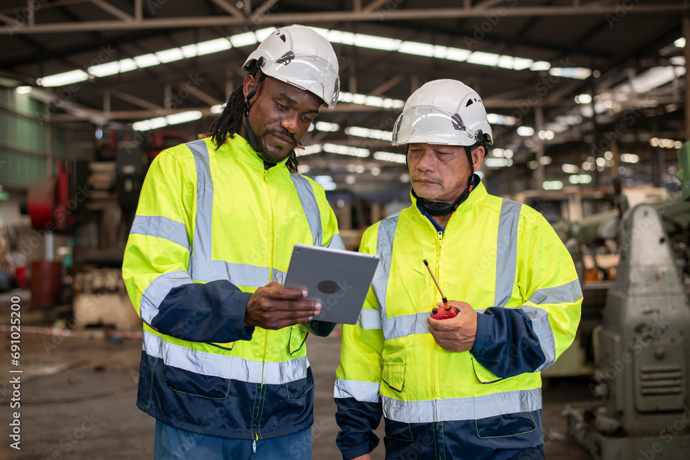 Engineer worker wearing safety uniform control operating and check ...