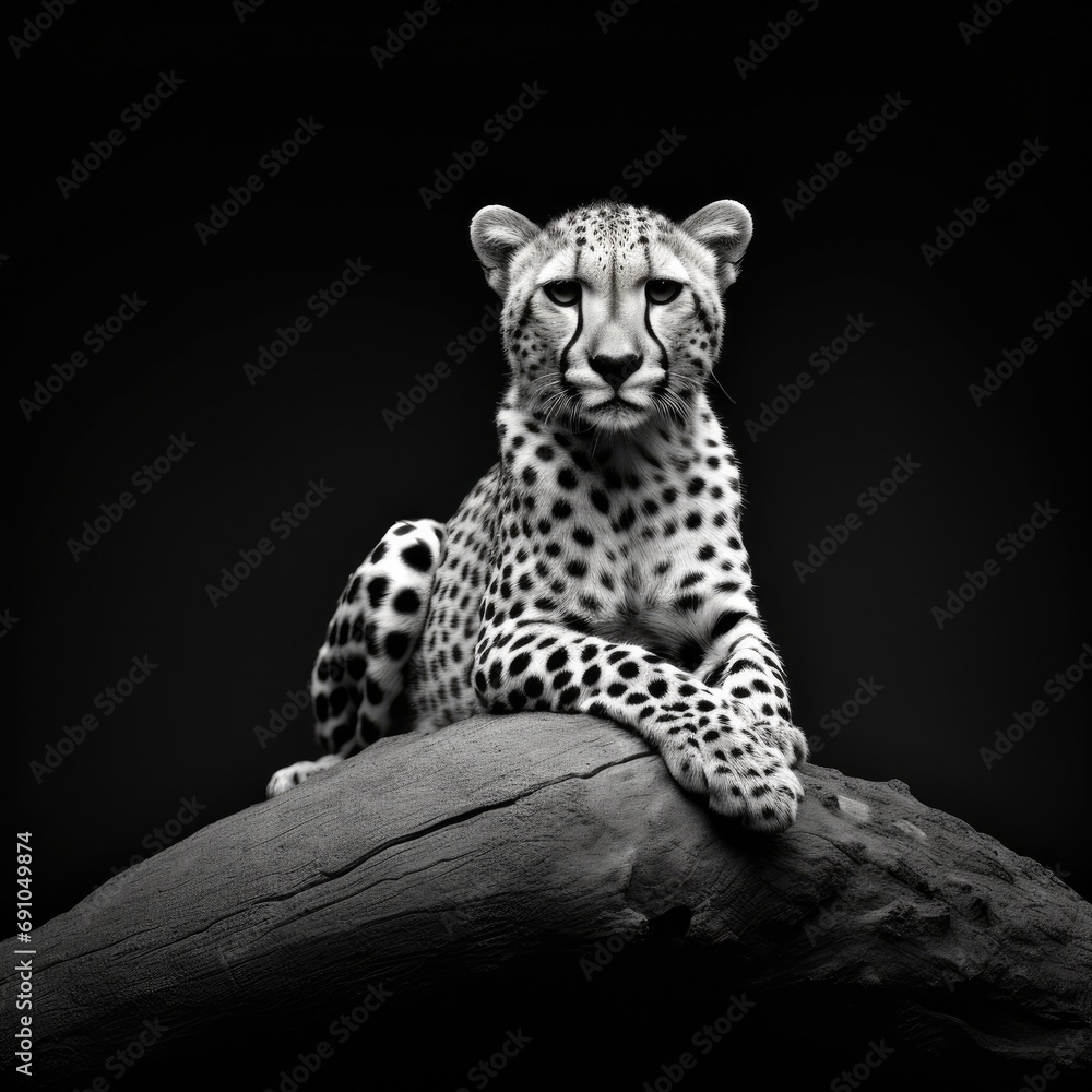 High resolution HD photo portrait of a cheetah lounging, black ...