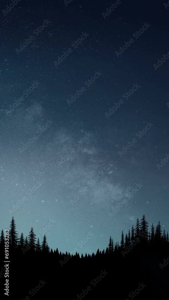 Starry night sky pine forest scenery illustration looping animation ...