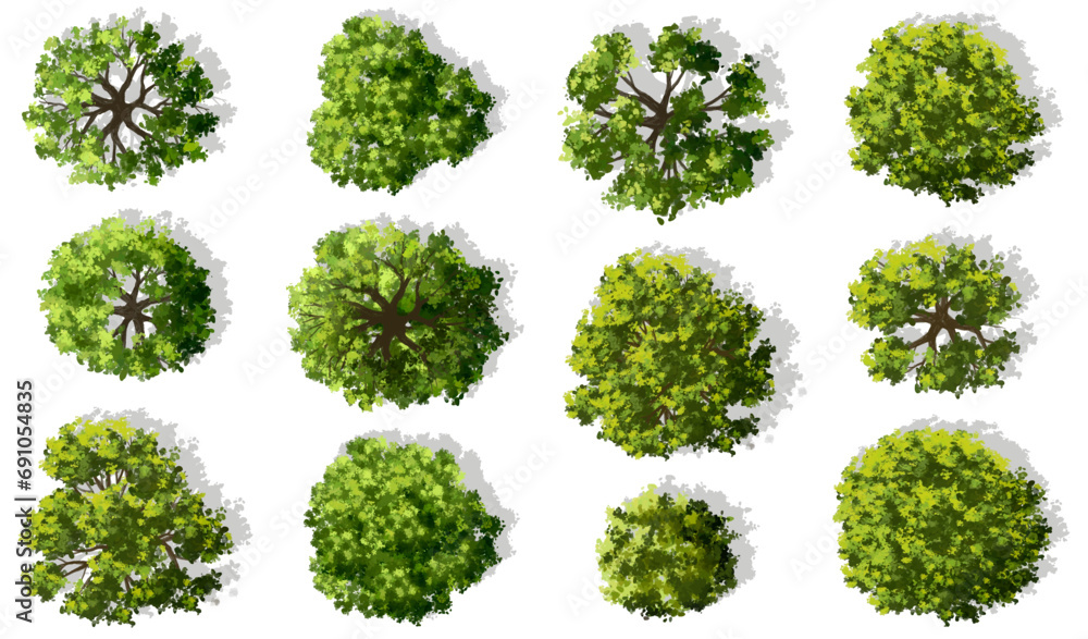 Vertor set of green tree,plants top view for landscape plan,schematic ...