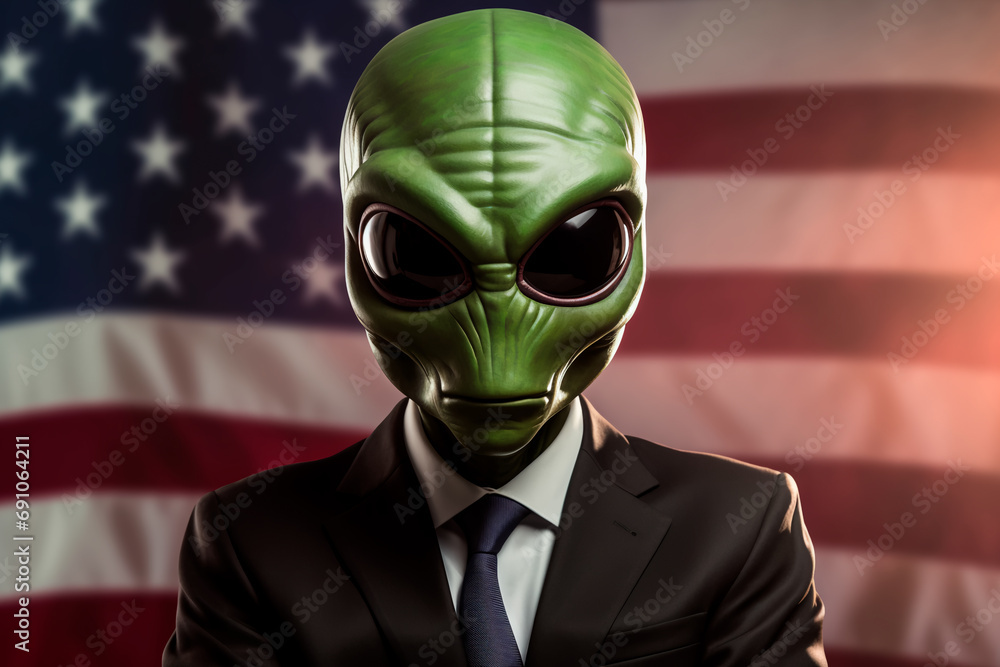 Playful illustration: A green alien confidently serves as the President ...