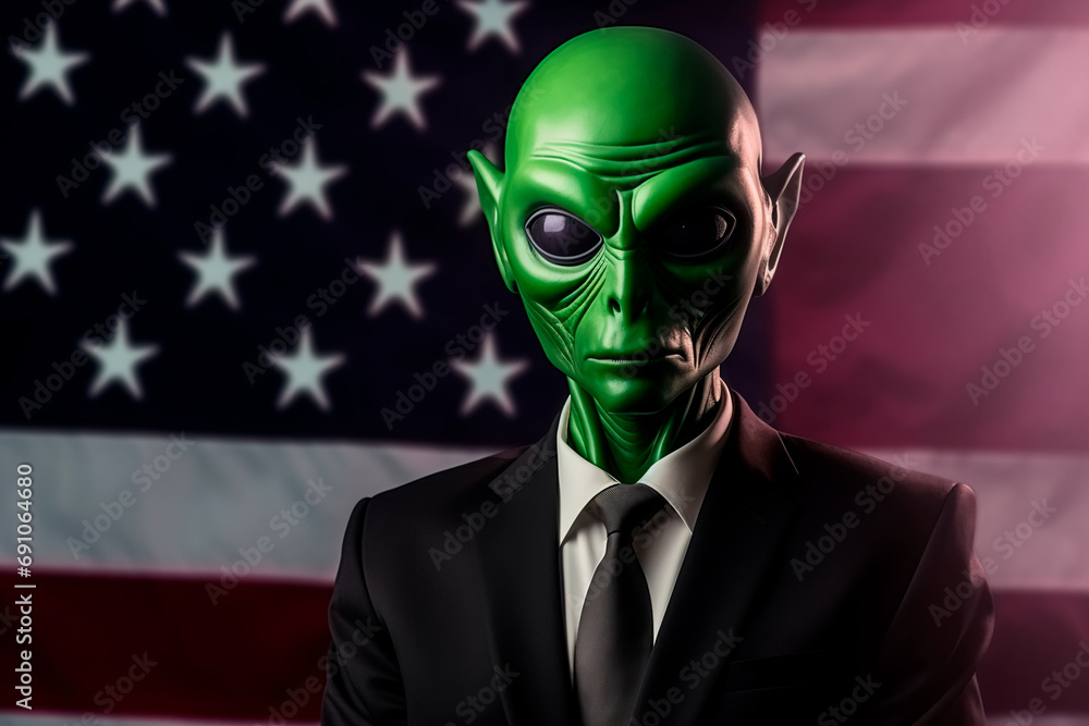 Playful illustration: A green alien confidently serves as the President ...