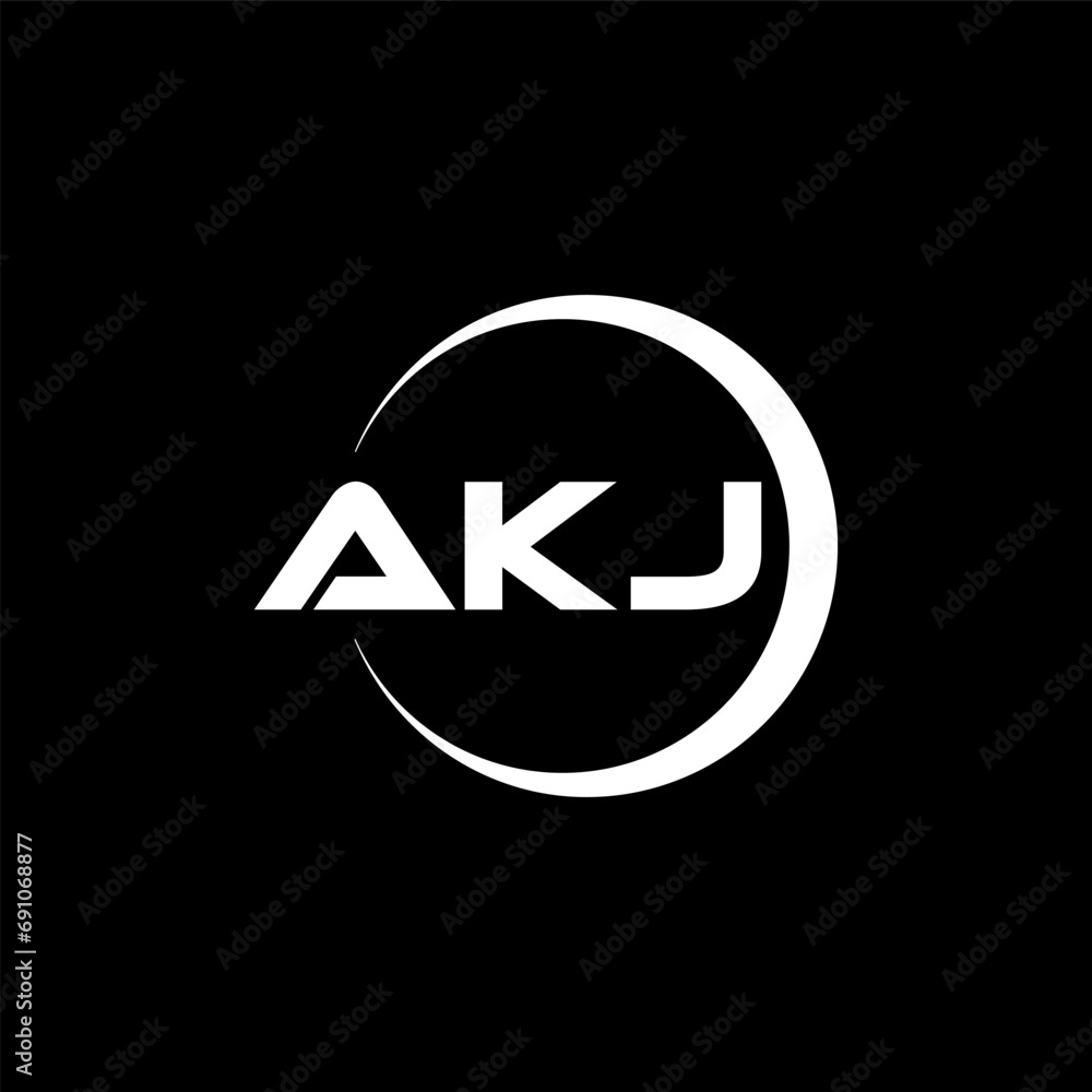 AKJ letter logo design with black background in illustrator, cube logo ...