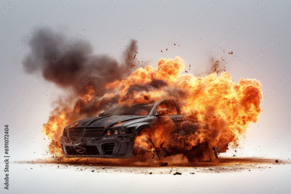 Race car wrecked, destroyed sport car, damaged fast vehicle isolated on ...