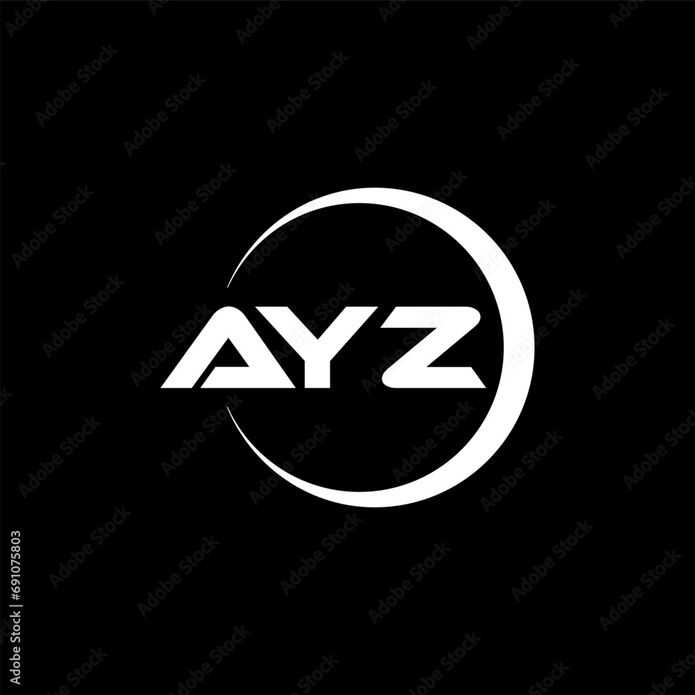 AYZ letter logo design with black background in illustrator, cube logo ...