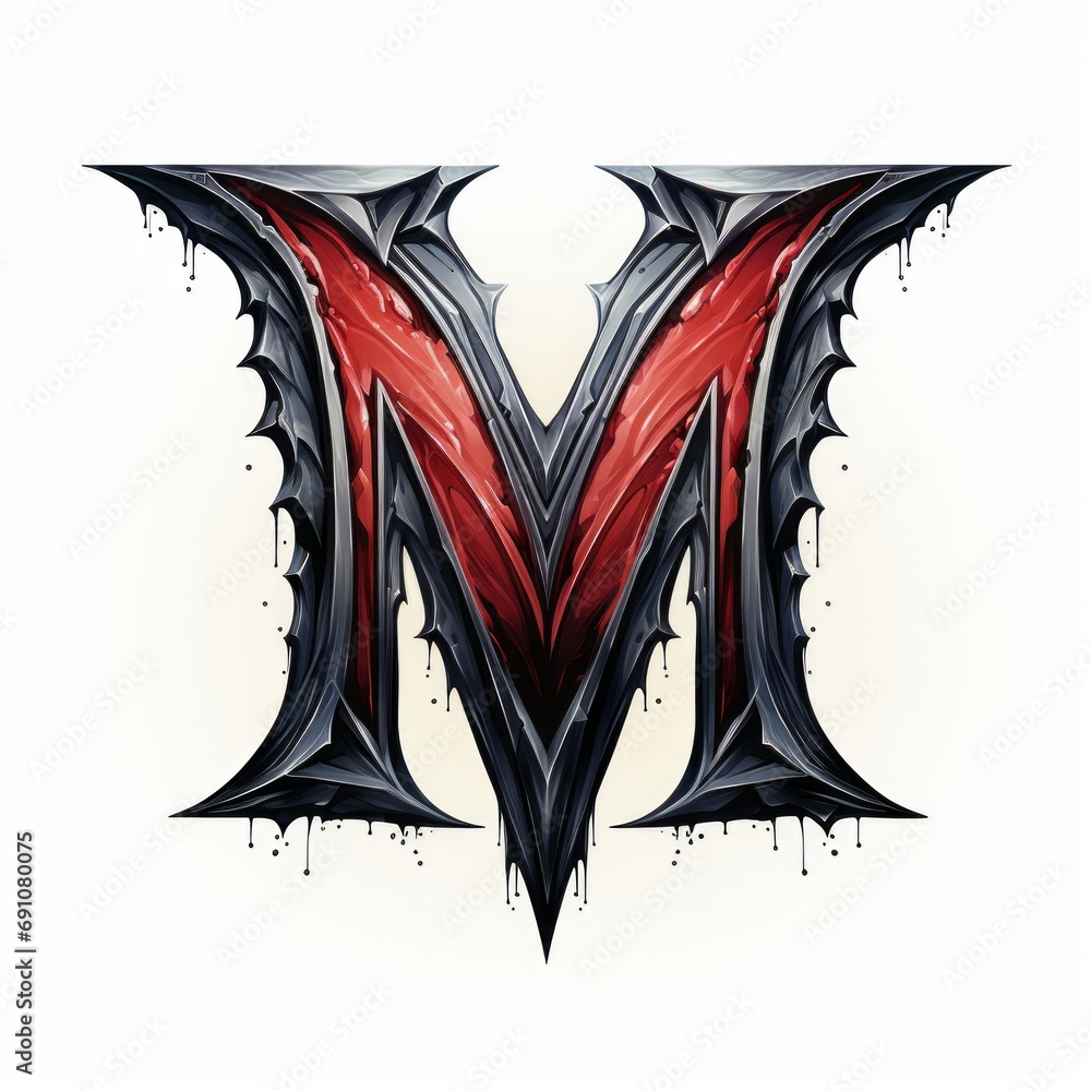 The M letter isolated on white background, in horror and harsh design ...
