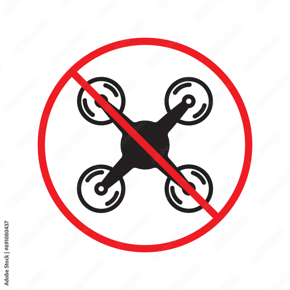 Prohibited drone vector icon. No flying drone icon. Forbidden drone ...