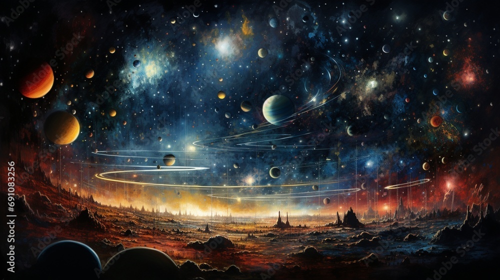 A cosmic ballet of celestial bodies, portraying a symphony of planets ...