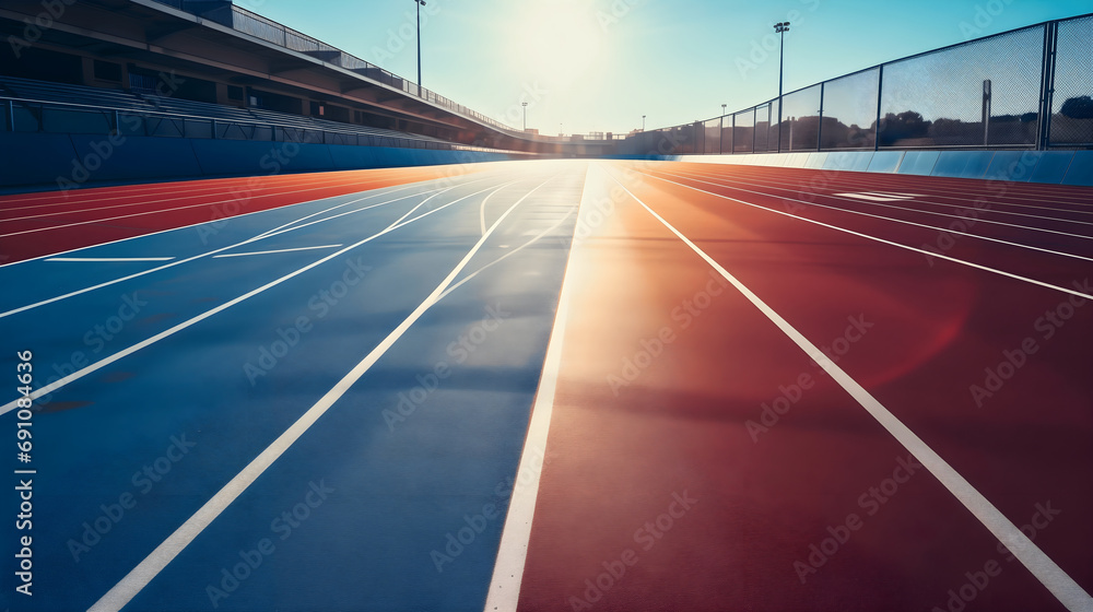 Blue and orange running tracks where athletes are sprinting during a ...