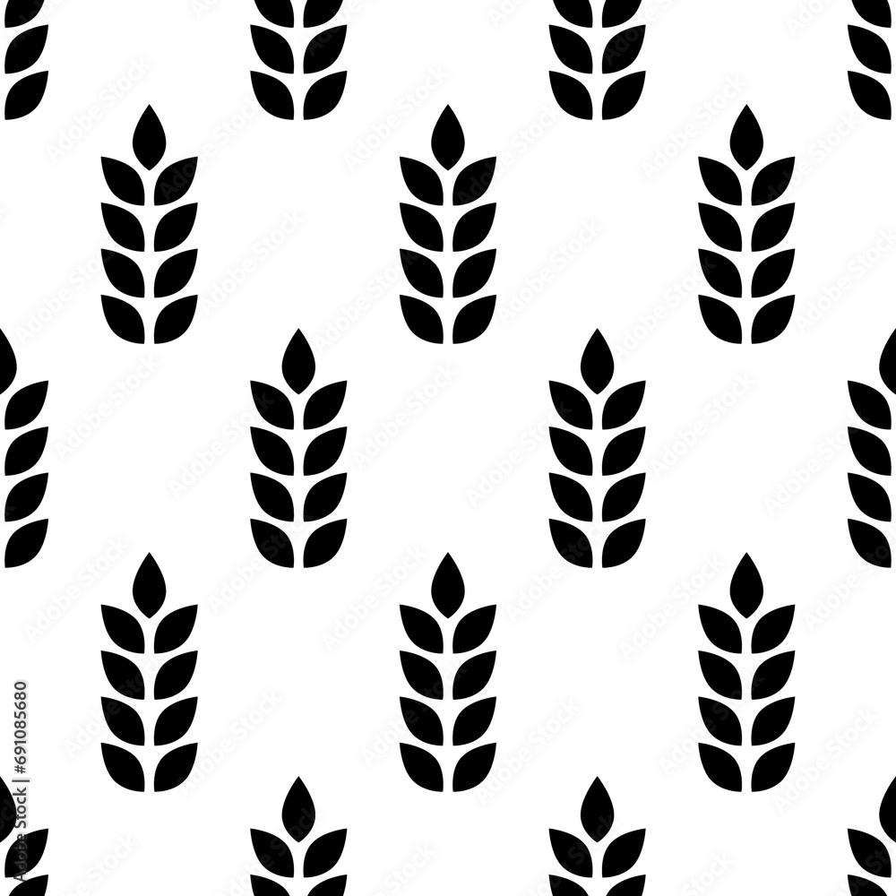 Wheat seamless pattern. Repeating black grain wheats on white ...