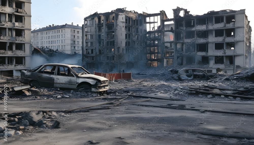 Russia war damage building destruction city war ruins city damage car ...