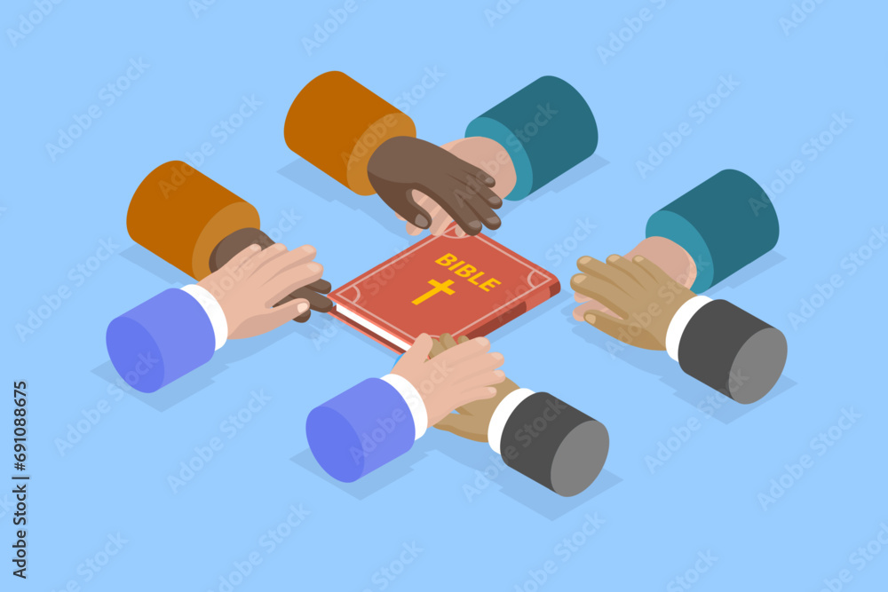 3D Isometric Flat Vector Illustration of Praying, People Begging with ...