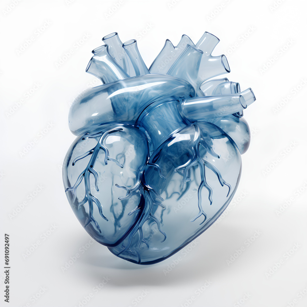 Logo of a blue human heart in full view with transparent skin depth ...