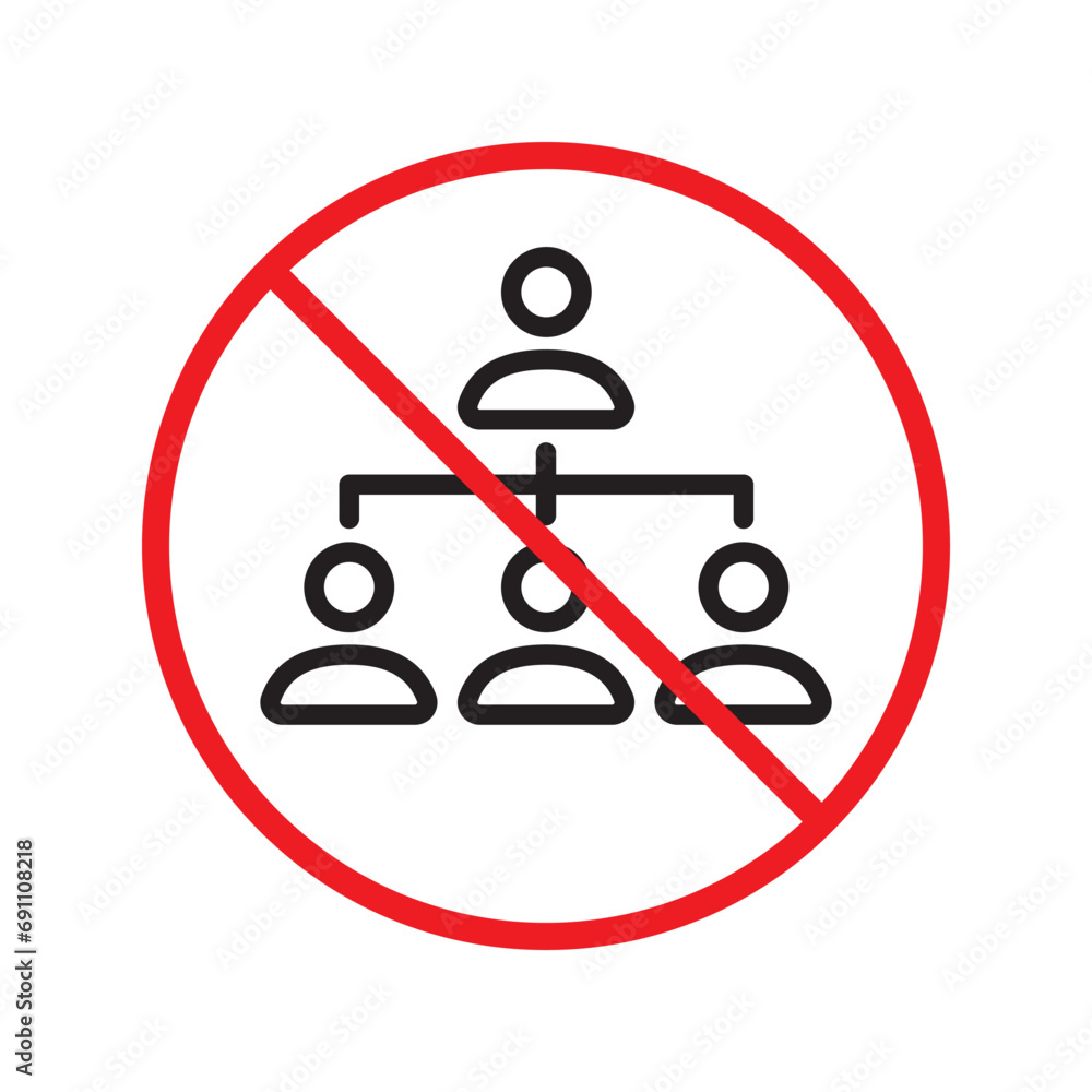 Prohibited company structure vector icon. No Hierarchy icon. Forbidden ...