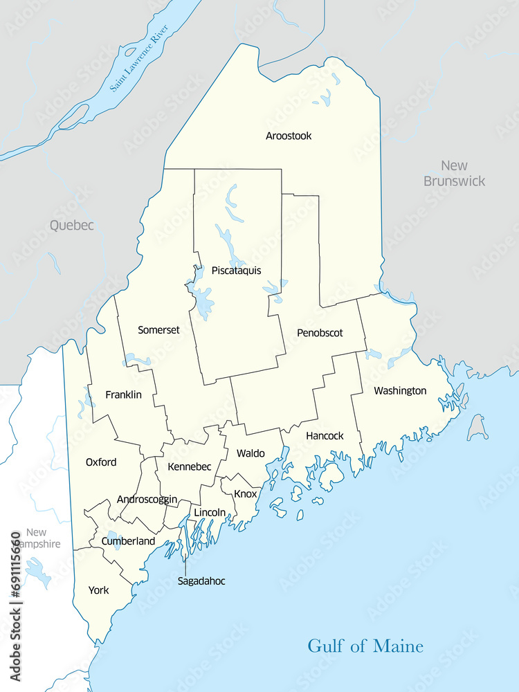 Political map of the counties that make up the state of Maine in the ...