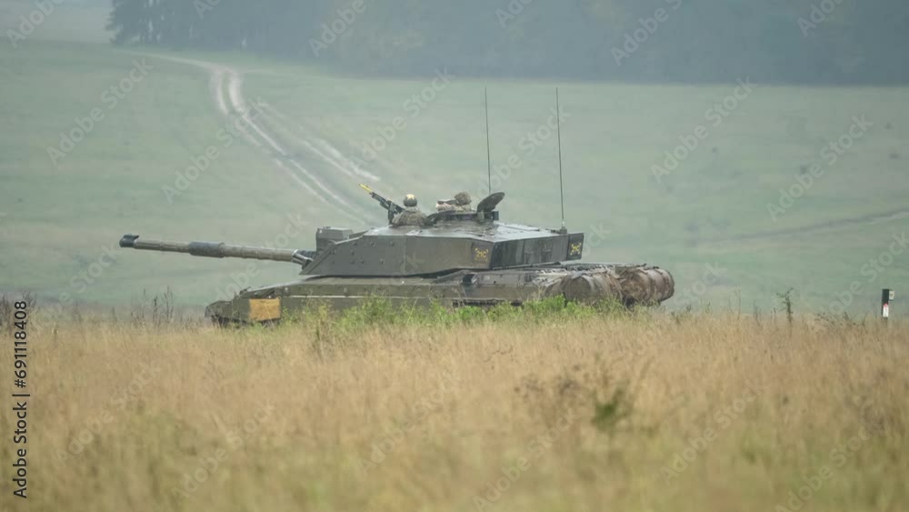 British army Challenger 2 II FV4034 main battle tank reversing and ...
