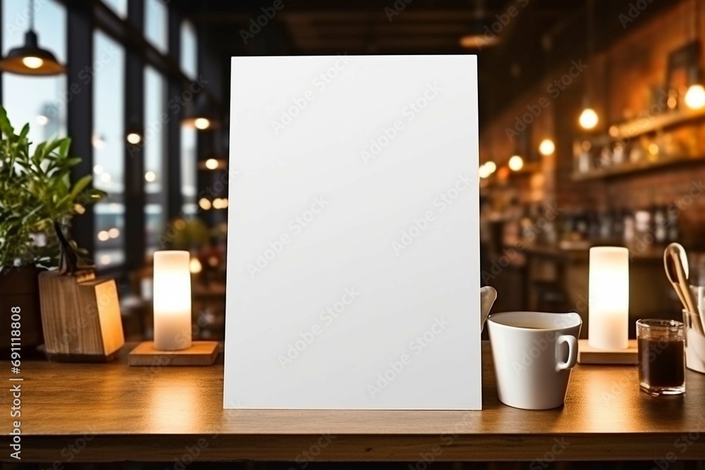 Blank white empty menu digital sign poster mockup in restaurant Stock ...