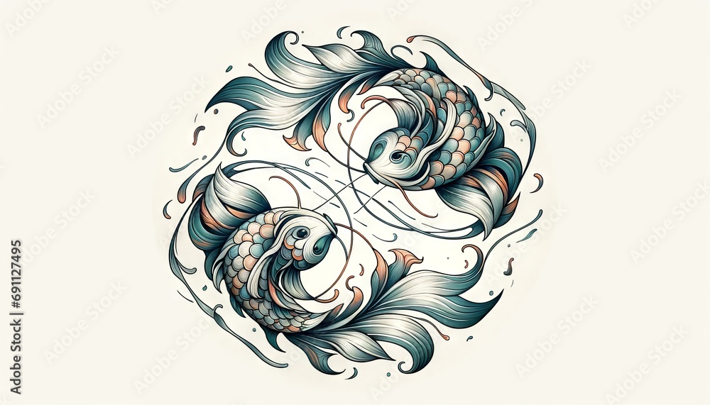 Zodiac signs, western astrology, 2D illustration of the Pisces zodiac ...