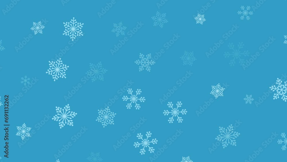 Falling snow animated winter background with rotating snowflakes on ...