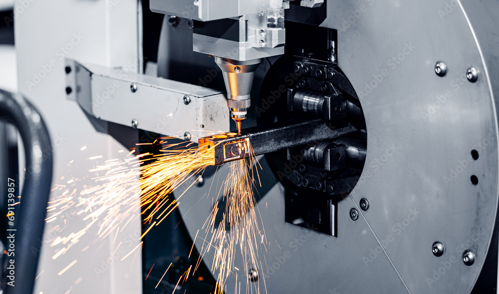 Blue color technology modern industrial background. Laser CNC cut of ...