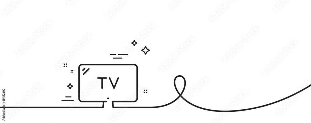 TV line icon. Continuous one line with curl. Television sign. Hotel ...