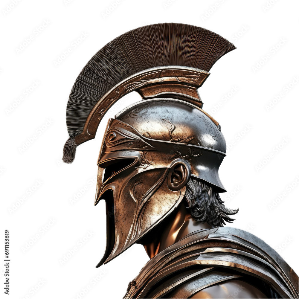 a Spartan/Greek soldier wearing a War helmet, side view in a PNG, in an ...