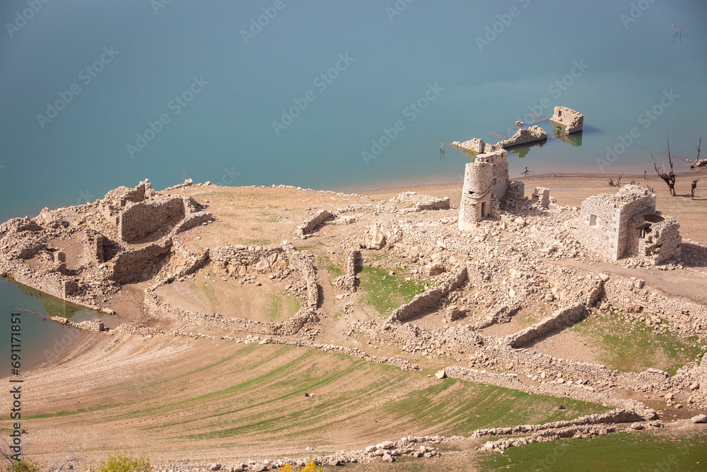ruins of Minera de Luna flooded village, Barrios de Luna, province of ...