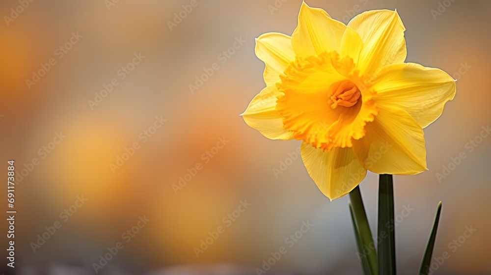 a single yellow daffodil in front of a blurry background with a blurry ...