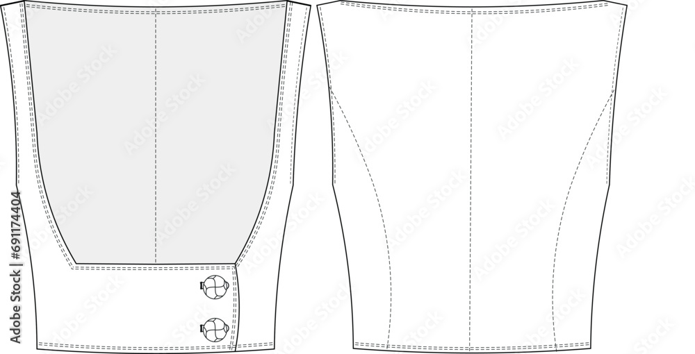 open front vest template technical drawing flat sketch cad mockup ...